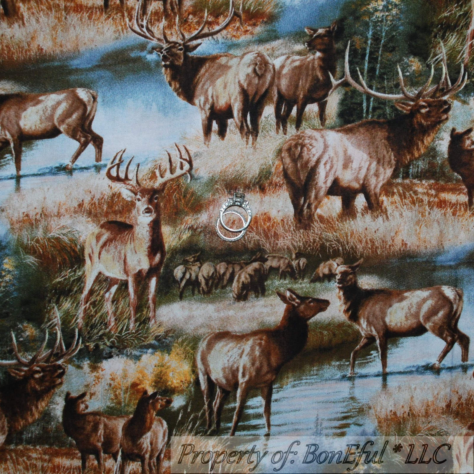 BonEful Fabric FQ Cotton Quilt Scenic Deer Buck Farm Tree Nature Wood ...