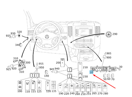 MB SPRINTER W906 UPPER CONTROL PANEL SWITCH BLOCK A9068701110 | eBay