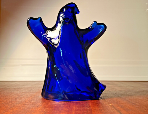 Fenton Glass Cobalt Blue Halloween Ghost Figurine Made by Mosser Glass ...