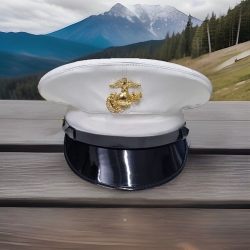 USMC Marine Corps Dress Blues Uniform Artificial Leather Visor Hat Cap ...