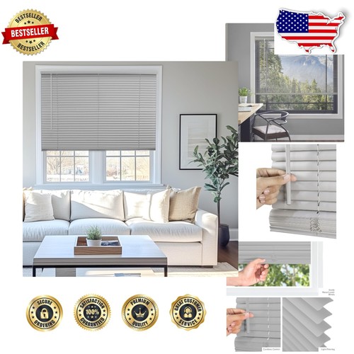 Versatile 57.25" Gray Vinyl Window Blinds - Cordless & Light Filtering ...