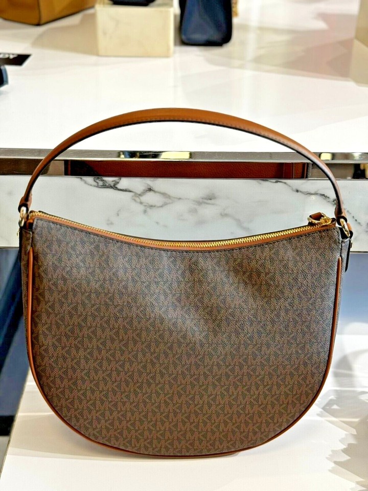 Michael Kors Dover Large Leather Top Zip Half Moon Shoulder Bag Handbag ...