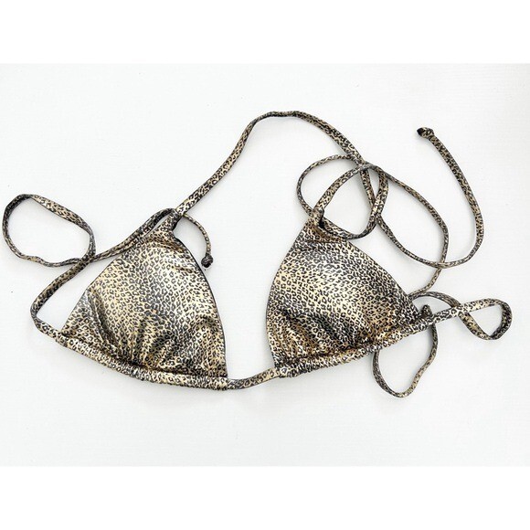 Shiny Gold Metallic Leopard Print Triangle Bikini Top - Gem