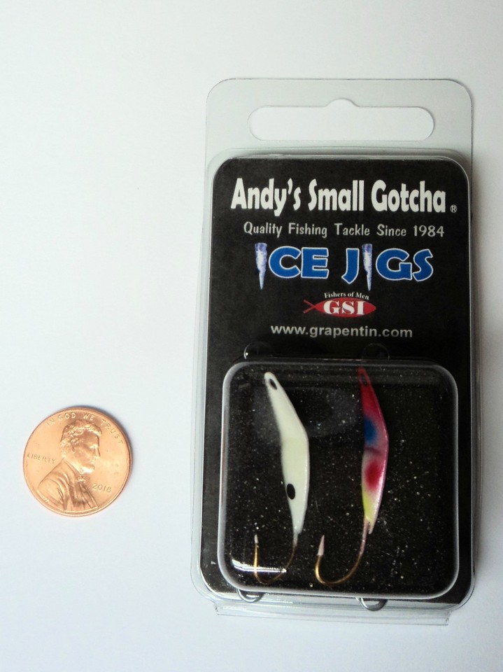 Andy's Small Gotcha Ice Jigs, TWO Packs (2 per pk), #2 Willow, #8 Hook ...