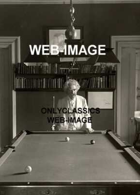 1908 ICONIC WRITER MARK TWAIN HOLDS CUE PLAYING BILLIARDS POOL TABLE ...