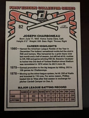 1981 Donruss Blank Front Joe Charboneau Rookie Error Rare!! | eBay