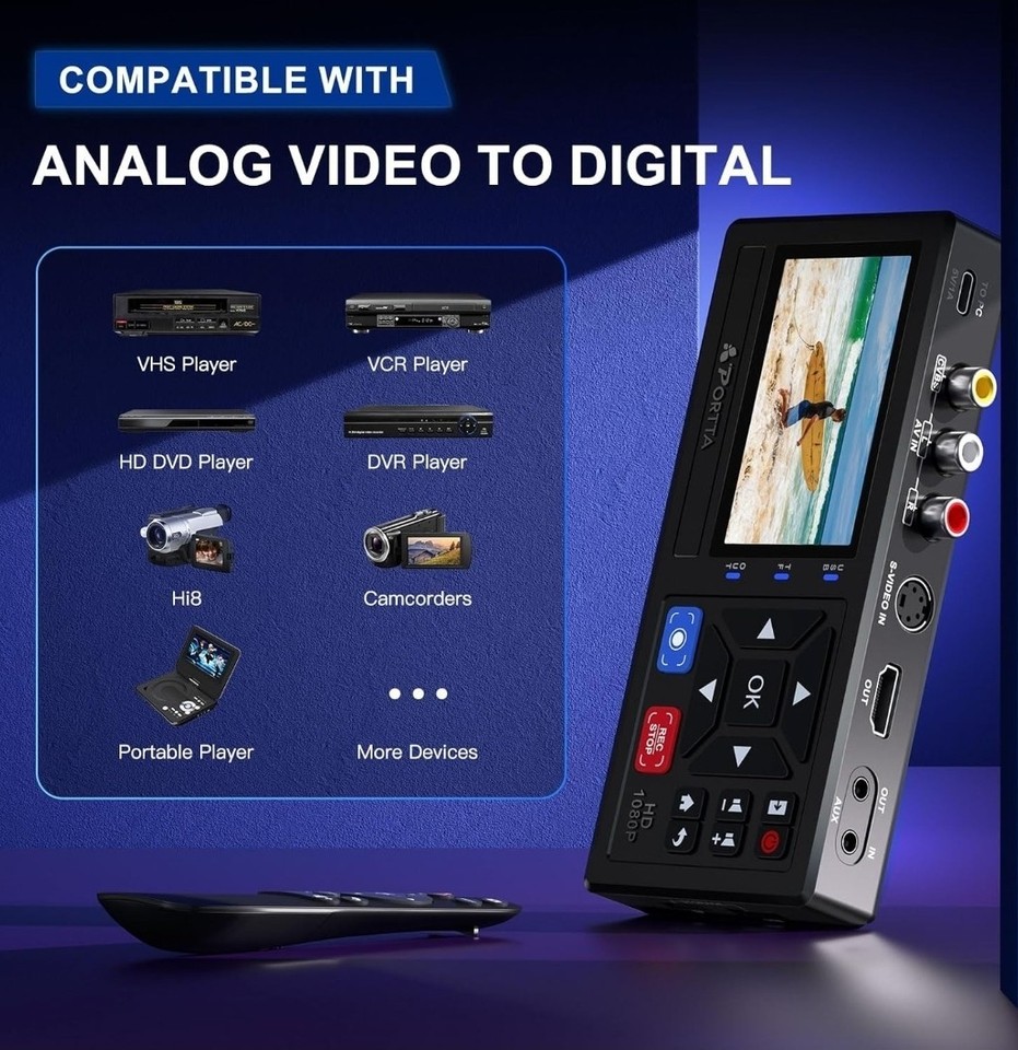 Portta VIDEO Capture Box Composite VHS to 1080P 60hz Digital Recorder ...