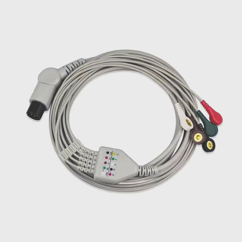 Monitor Cables 6pin ECG Cable 5-Leads with snap for Mindray Contec ...