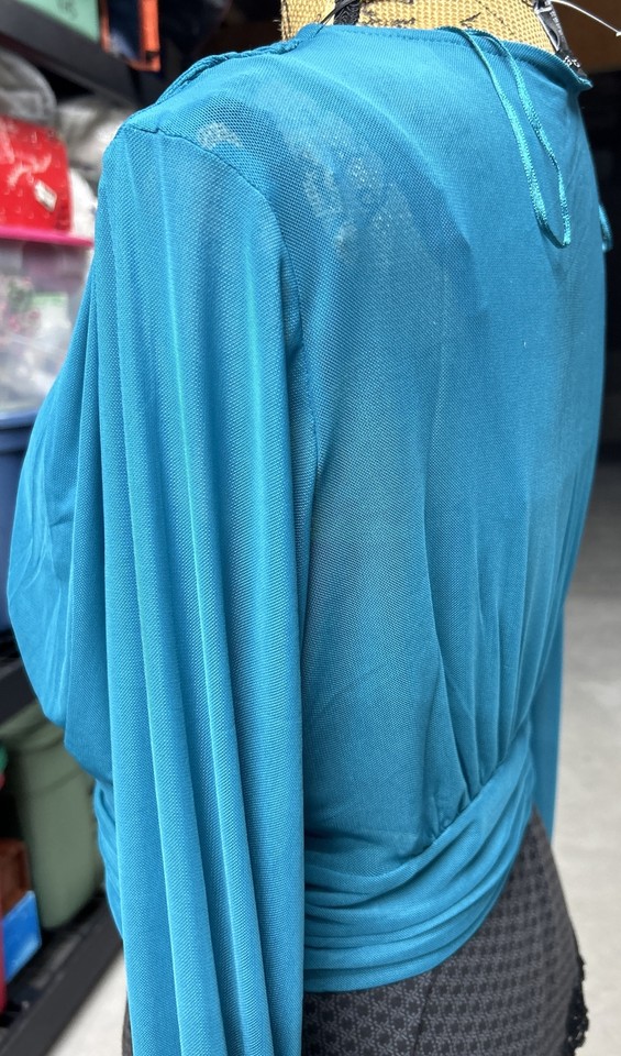 Sincerely Jules Sheer Crop Top Cerulean Blue Sz L Mesh Long Sleeves ...