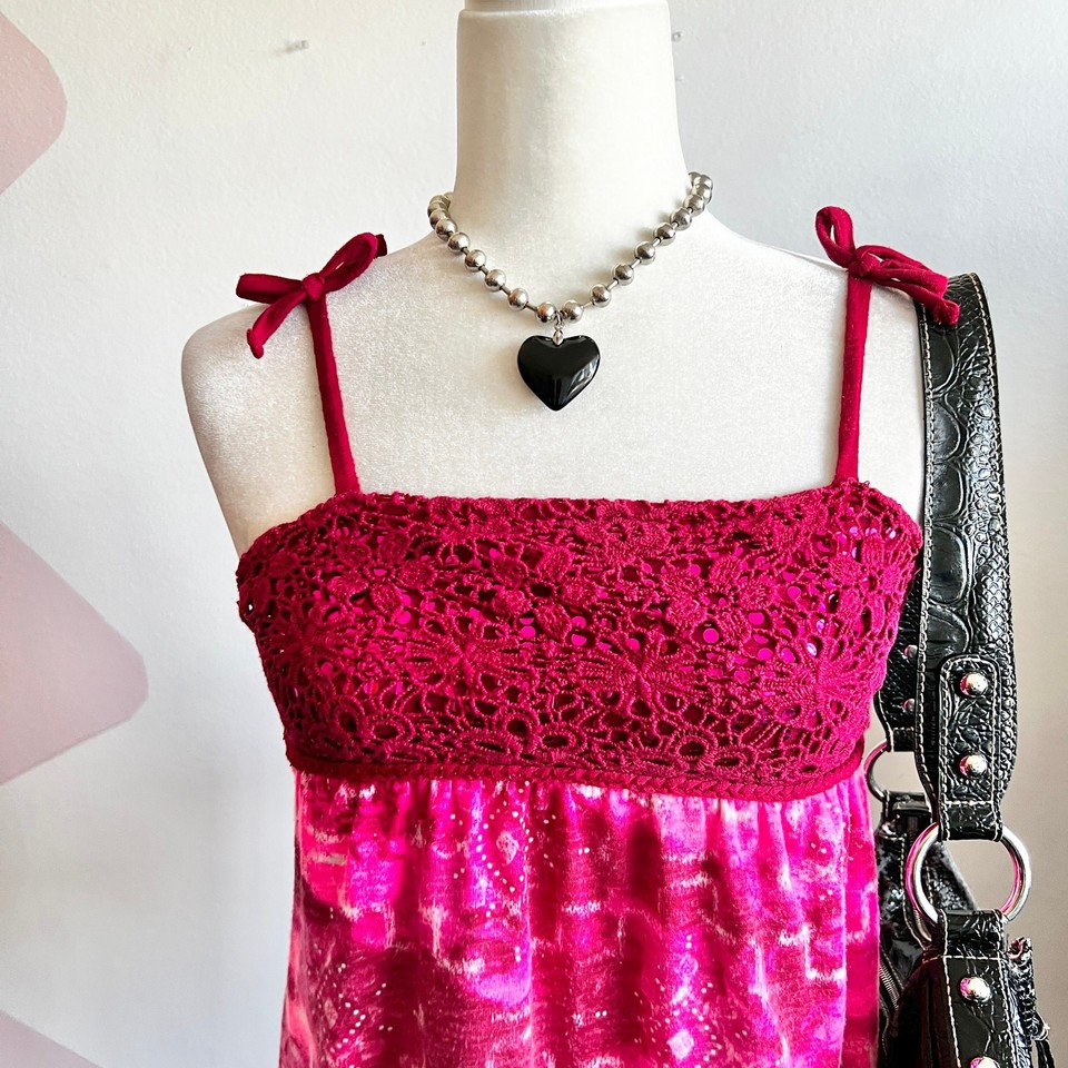 Justice Womens Pink Crochet Babydoll Top Size XS Y2K 2000s Soft Girl | eBay