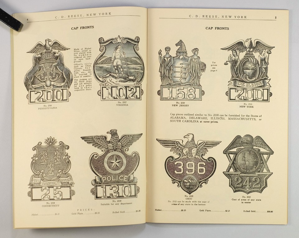 Vintage 1930s C. D. Reese Police Badges & Equipment Catalog | eBay