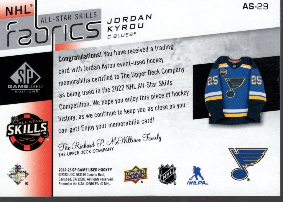 2022-23 SP Game Used '22 All Star Game Jerseys #AS29 Jordan Kyrou ...