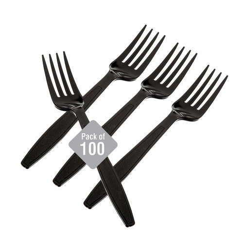 7 Inches Individually Wrapped Black Heavy Weight Plastic Forks. Pack of ...