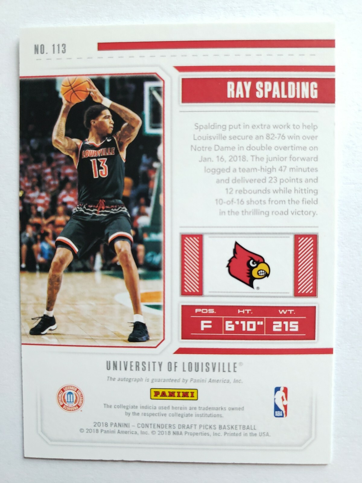 2018 Panini Contenders Draft Picks - College Ticket Ray Spalding #113 ...