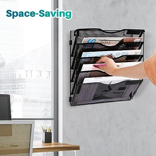 5 Pocket Wall File Holder Mesh Hanging File Folder Organizer Detachable ...