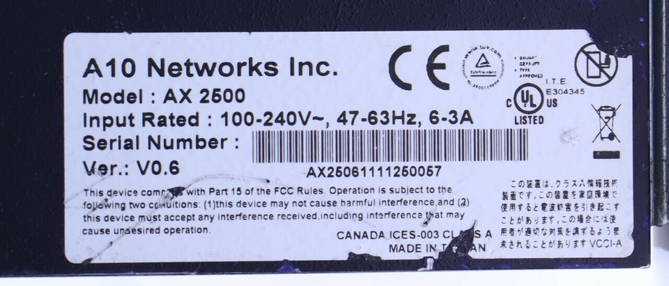 A10 NETWORKS AX 2500 AX2500-010 LOAD BALANCER | eBay