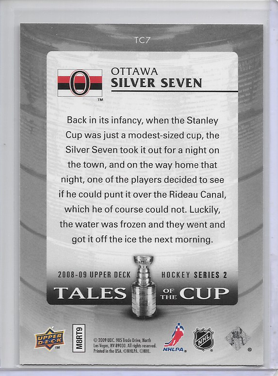 2008-09 Ottawa Silver Seven Insert Upper Deck Hockey Card #TC7 Ottawa ...