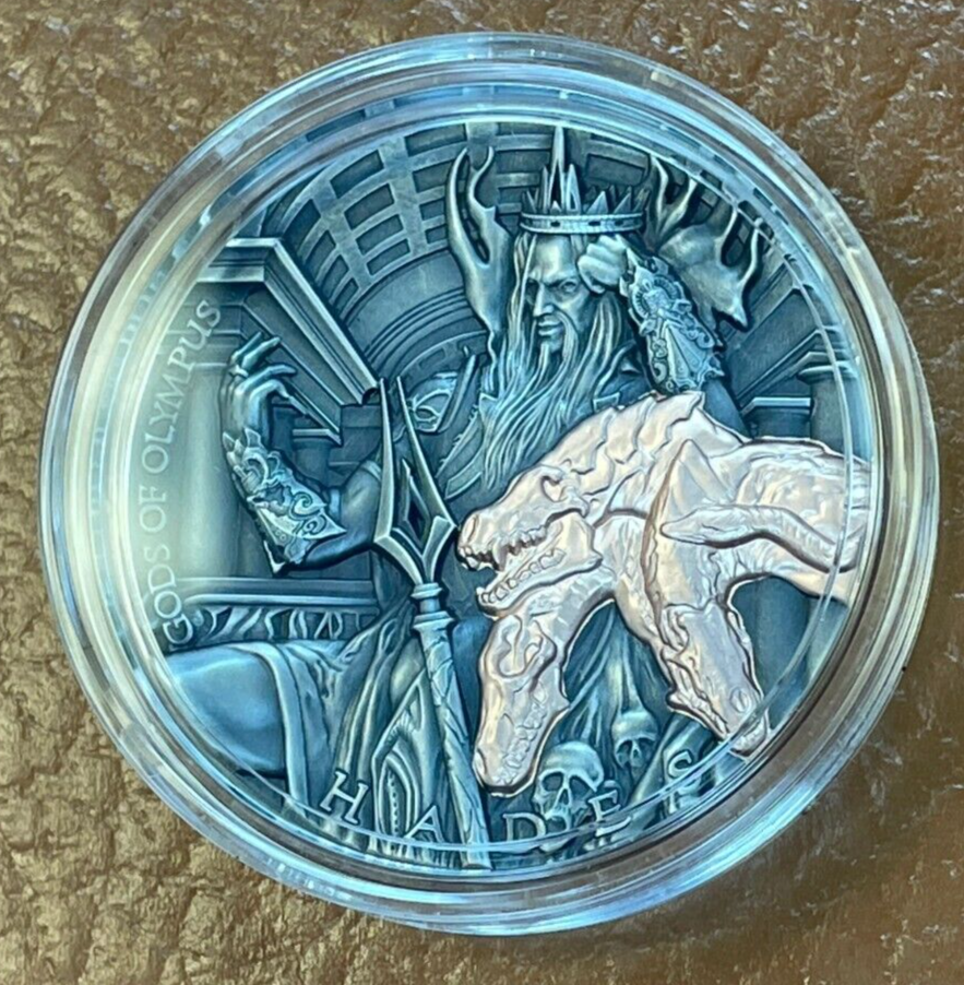2018 $5 Niue Hades Gods Of Olympus Antique Finish 2 Oz Silver Coin w ...