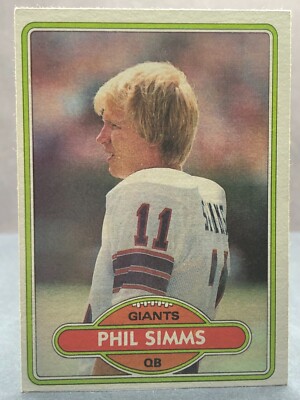 1980 Topps PHIL SIMMS Rookie Card RC No. 225 Crease-Free NM New York ...