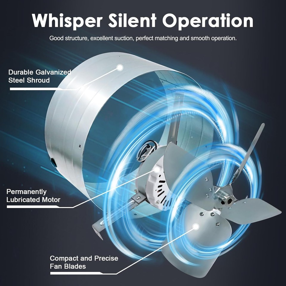 Attic Roof Fan Exhaust Vent Electric Ventilation Thermostat Gable Mount ...