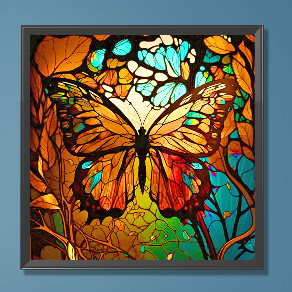 5D DIY Full Round Drill Diamond Painting Stained Glass Butterfly Decor ...