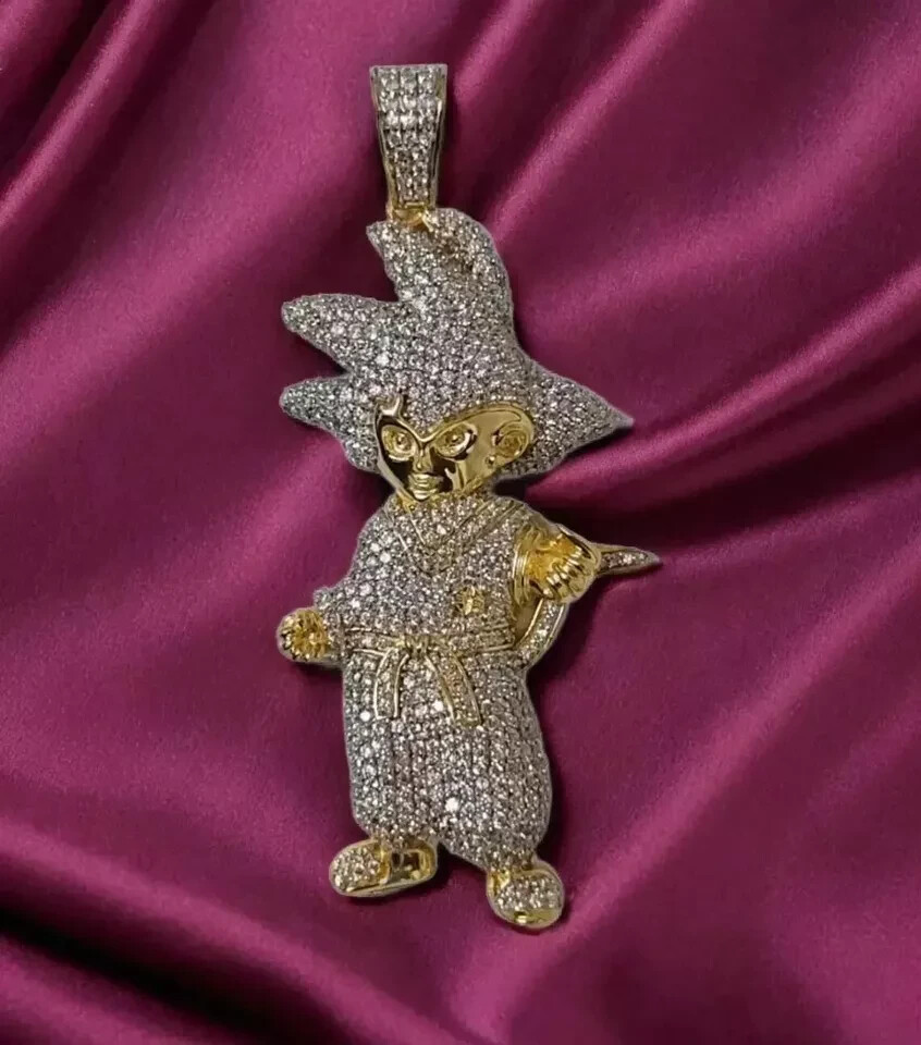 Men's 3Ct Round Cut Lab Created Diamond Goku Pendant 14k Yellow Gold ...