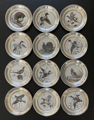 Full Set 12 Rare Whiting Sterling Silver Game Hunt Bird Puleston ...