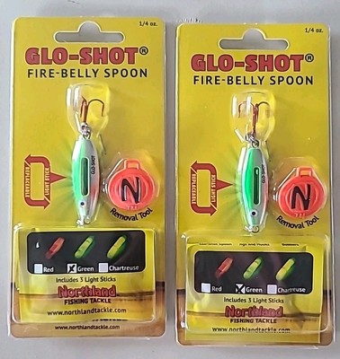 2 Northland GLO-SHOT FIRE BELLY SPOON Super Glo Perch 1/4oz. GSFB4-20 ...