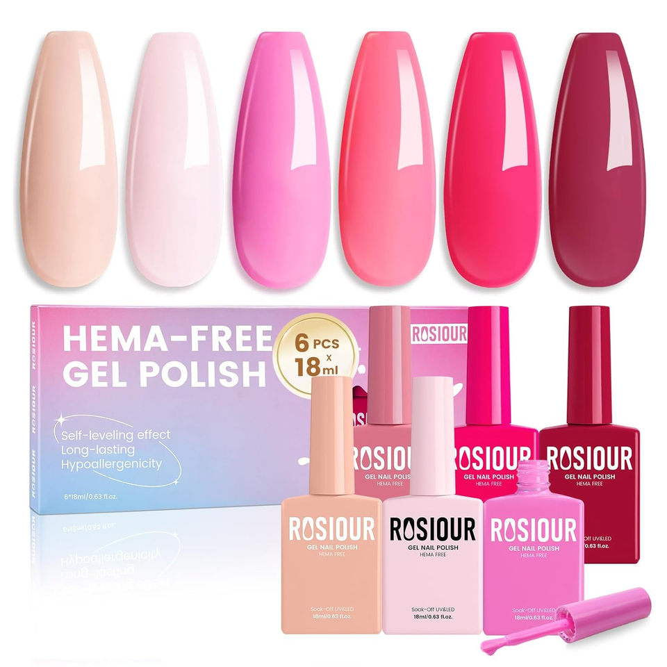 18ML Pink Gel Nail Polish Set 6 Colors, Hema-Free Hot Light Nude French ...