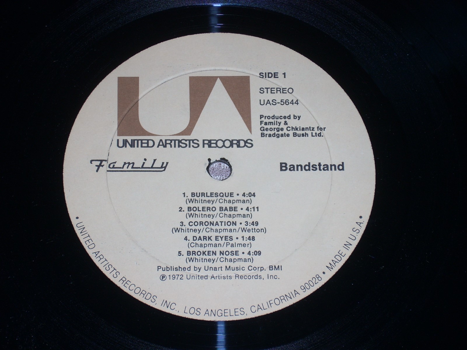 FAMILY Bandstand 1972 Die-Cut Cover United Artists LP NM original inner ...