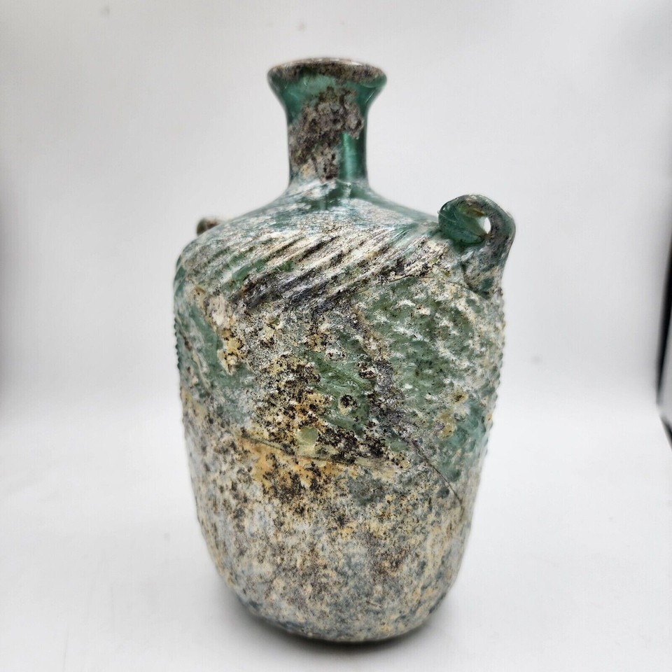 A LARGE ROMAN GLASS FLASK WITH HANDLES. RESTORED PIECE. | eBay UK