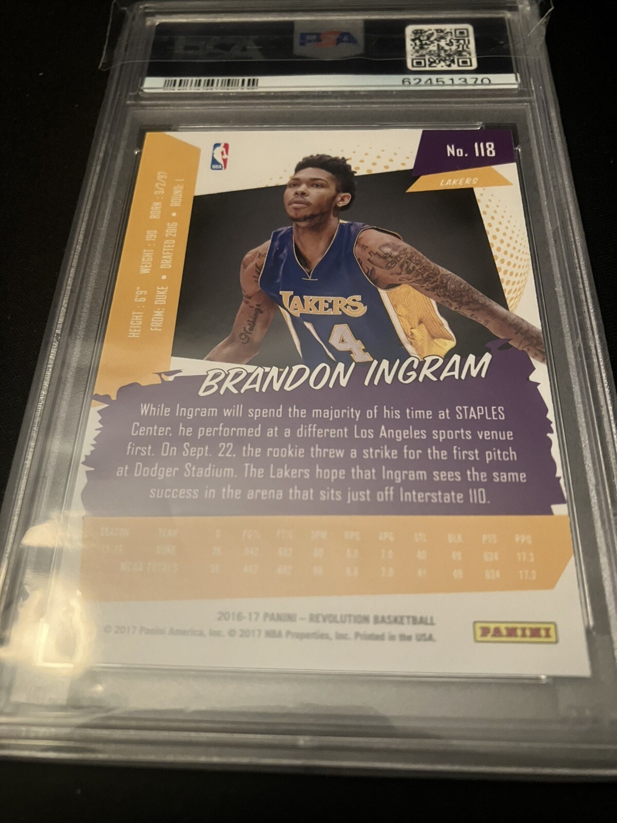 2016 Panini Revolution Base Brandon Ingram Rookie #118 PSA 10 - POP 48 ...