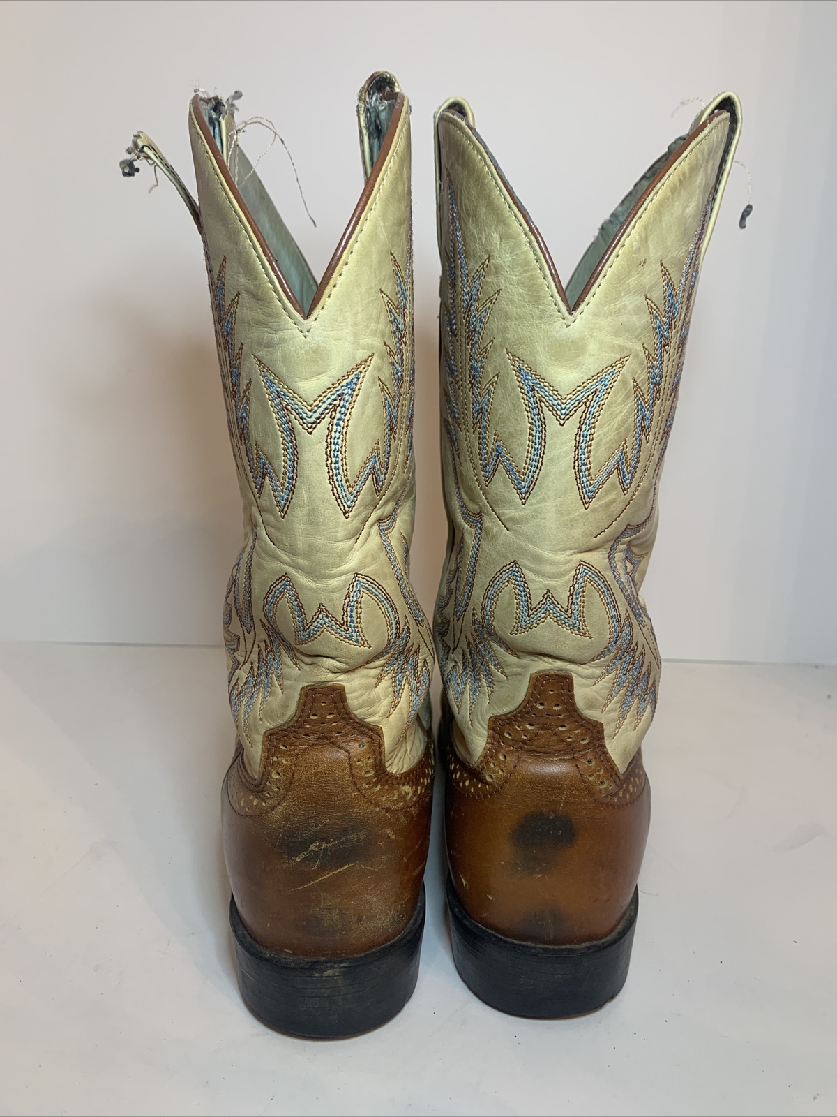 Ariat ATS Mens Preowned Boots Style 29402 Brown Beige Blue Block Heel ...