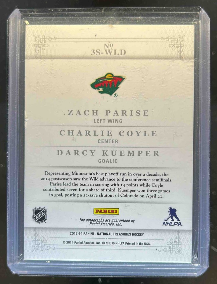 2013-14 National Treasures Zach Parise Charlie Coyle Darcy Kuemper Auto ...