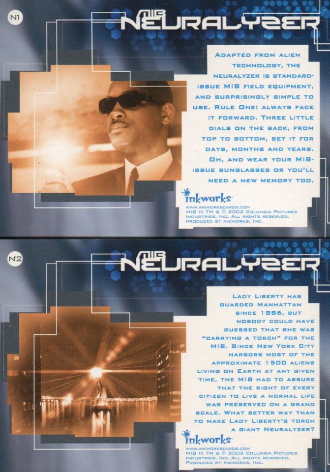 Men In Black II Movie Neuralizer Foil Chase Card Set N1 and N2 Inkworks ...