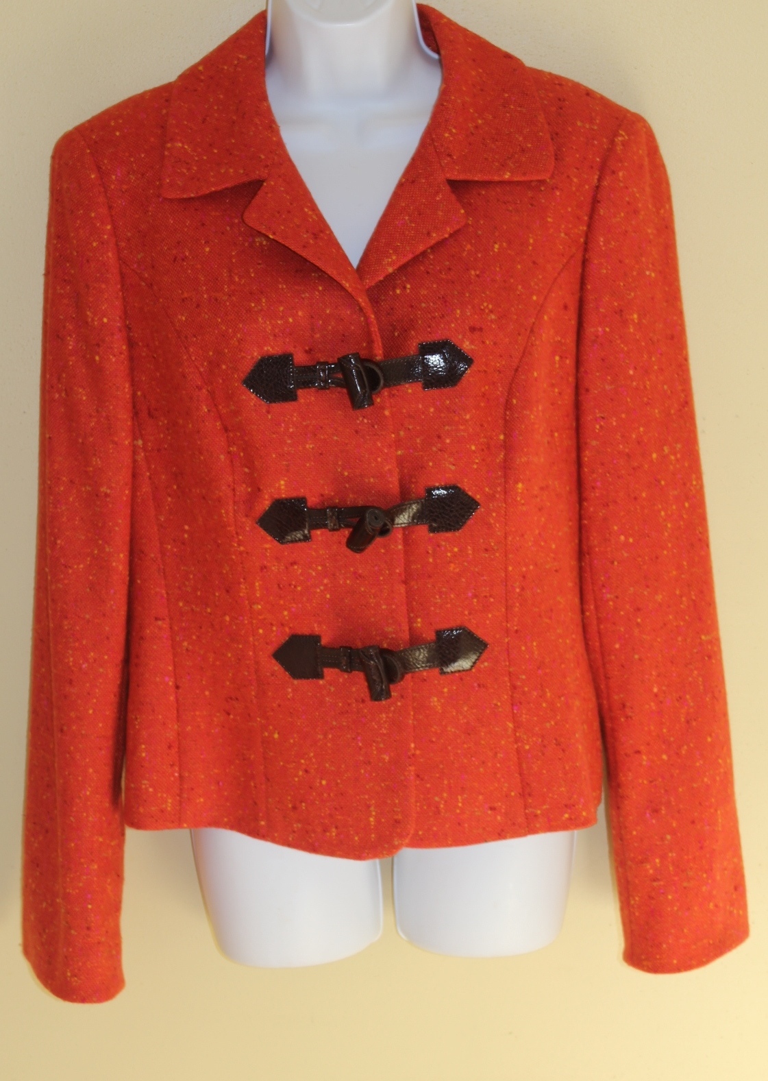 ESCADA Orange Tweed Blazer Jacket w/ Leather Frog Clo… - Gem