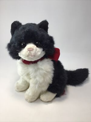 Russ Berrie Misty Realistic Sitting Black and White Cat Red Bow 9” | eBay