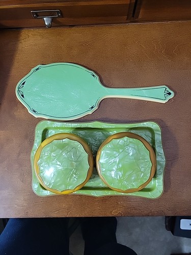 Antique Vintage Bakelite Celluloid Green Art Deco Vanity Dresser Set 7 ...