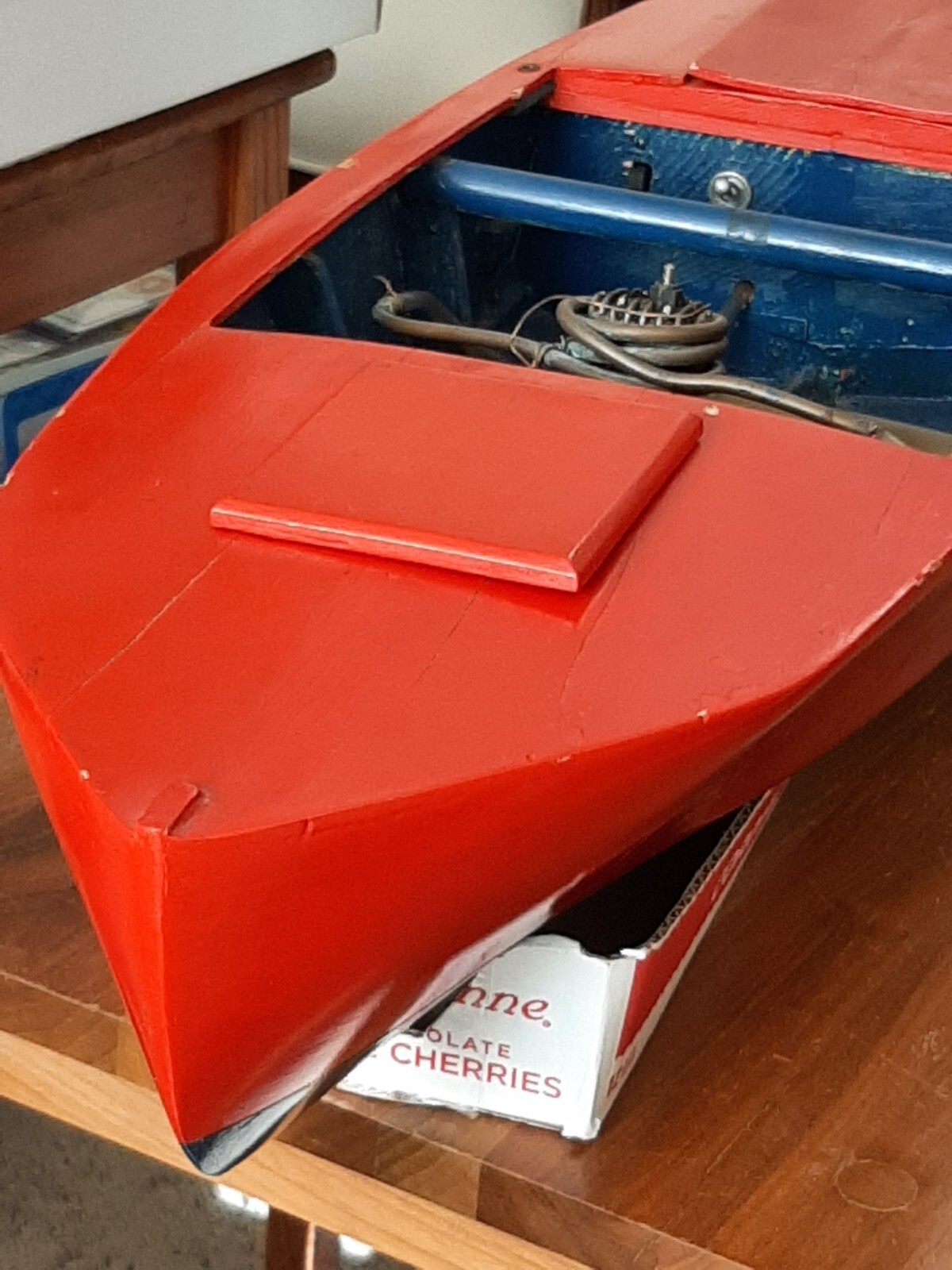 Vintage Gas Engine WOODEN Red Speed RC BOAT 19" 1930's Tether Boat ...