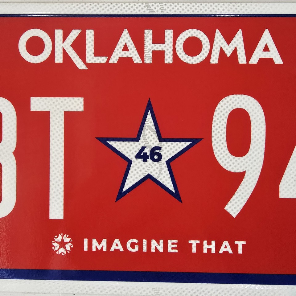 OKLAHOMA RED LICENSE PLATE 🔥FREE📫🔥 QBT 941 ~ IMAGINE THAT w/ 46 STAR ...