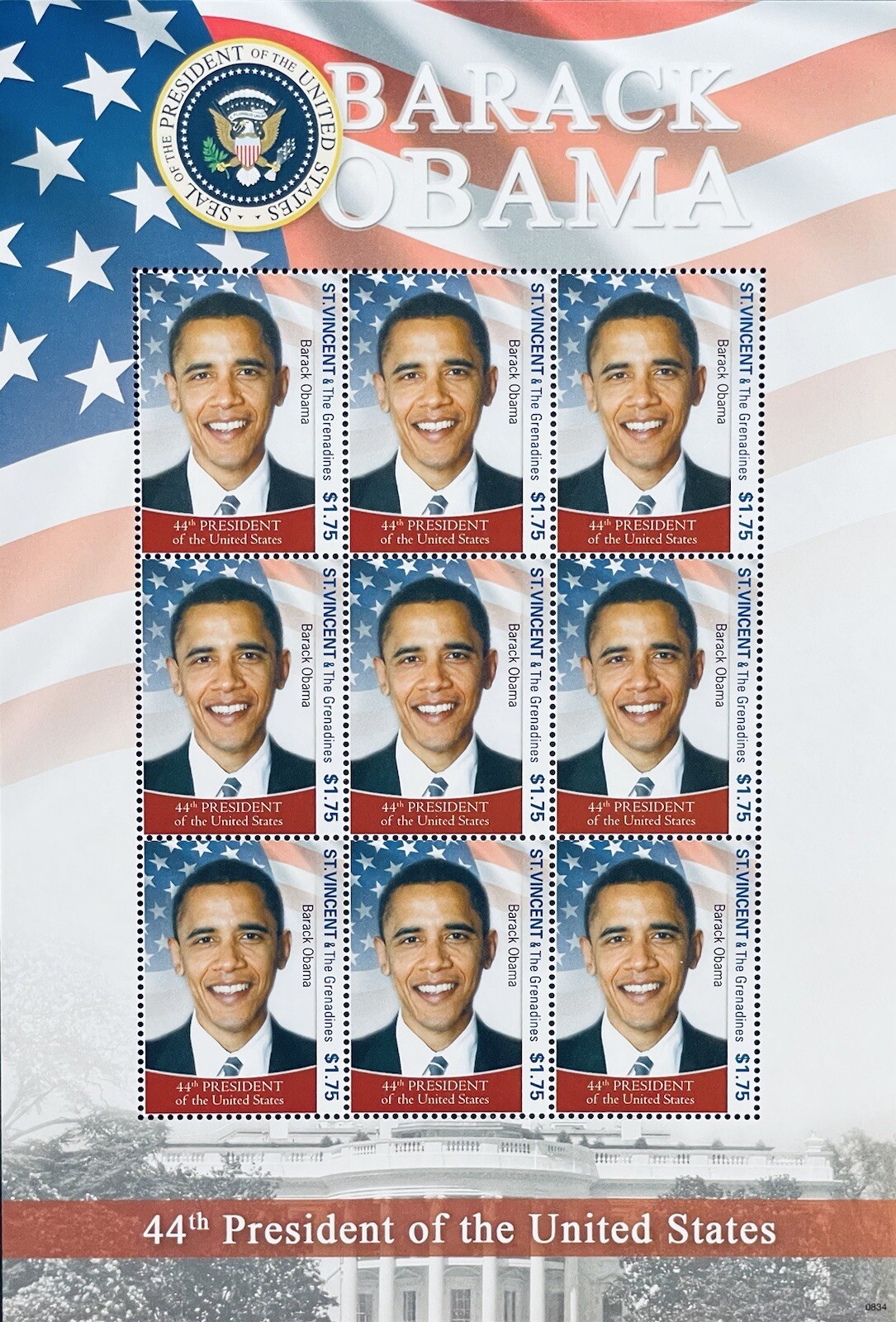 ST VINCENT BARACK OBAMA STAMPS SHEET OF 9 MNH 2009 POLITICIAN 44TH ...