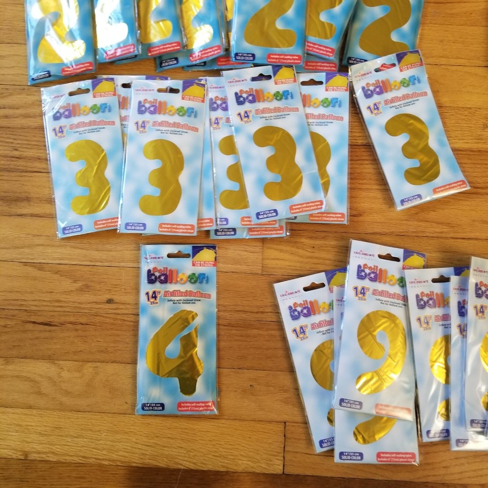 Lot of 74 Assorted Gold Foil Number Balloons - 14 Inches Air Filled | eBay