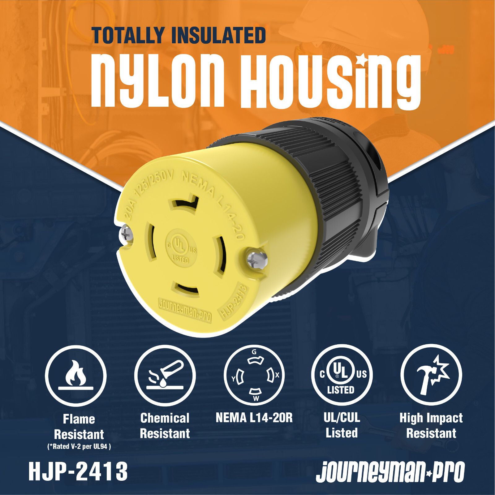 HJP-2413 L1420R 20A 125/250V Twist Lock Female Connector Plug 4 Prong ...