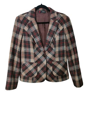 SYM Tartan Checked Jacket Size 16 Virgin Wool Blend Pockets Blazer ...