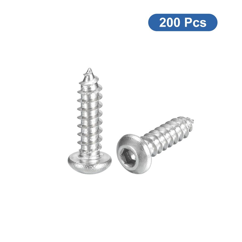Hex Socket Self Tapping Screws, M3 x 12mm 304 Stainless Steel Wood ...