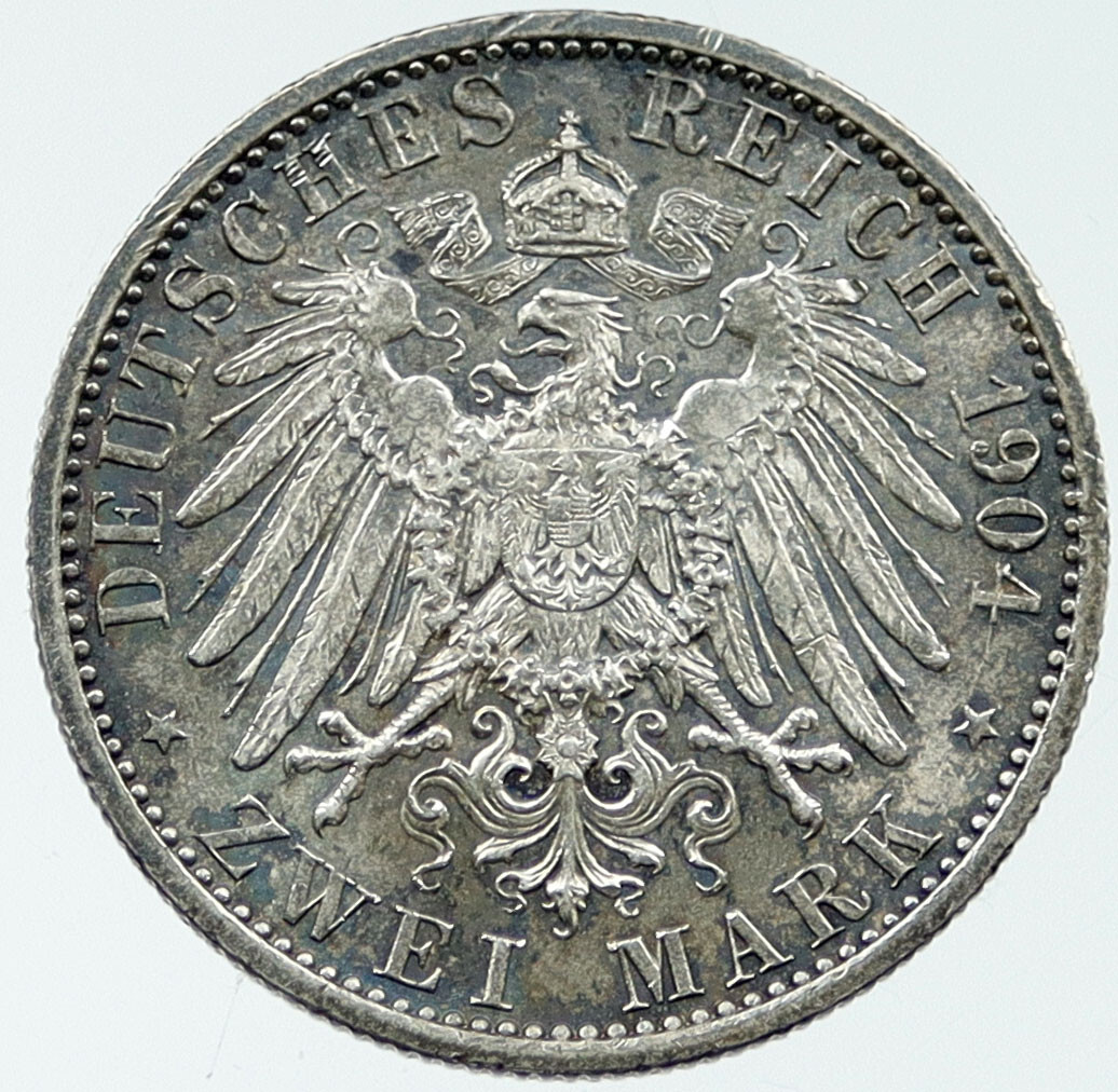 1904 PRUSSIA Germany King WILHELM II 0.32oz SILVER 2 Mark German Coin ...