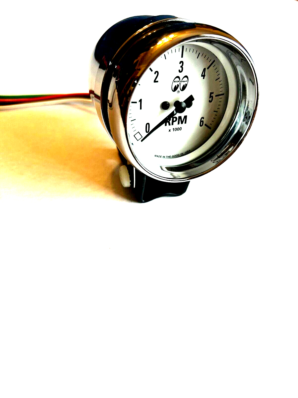 "6 Volt Positive or Negative Ground White Compact Moon Eye Tachometer 2 ...