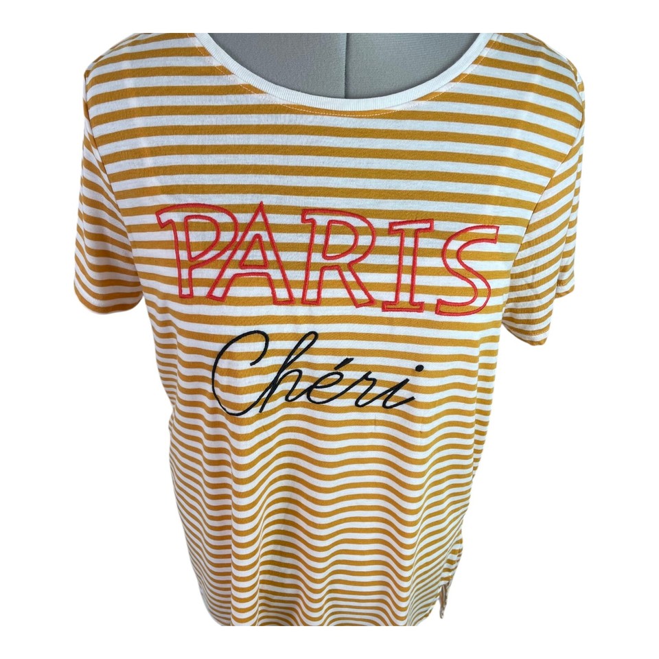Papaya Women's paris cheri striped t-shirt yellow white short sleeve ...