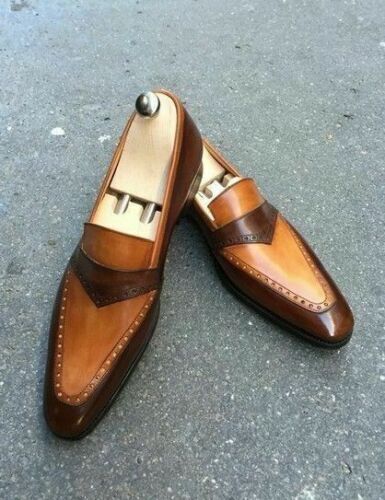 Custom Made Pure Leather Two Tone Formal Loafers, Men Spectator Dress ...