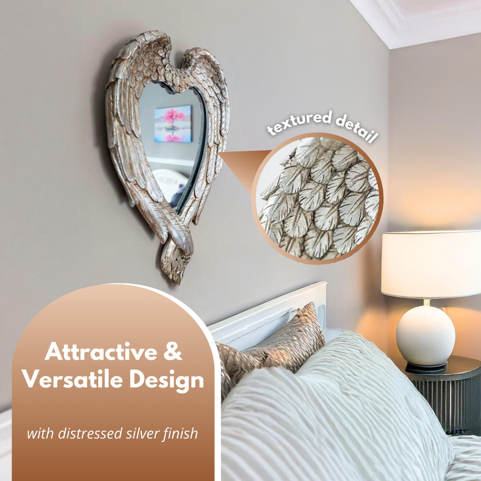 Feather Angel Wings Mirror Distressed Silver Hanging Mounting Home ...